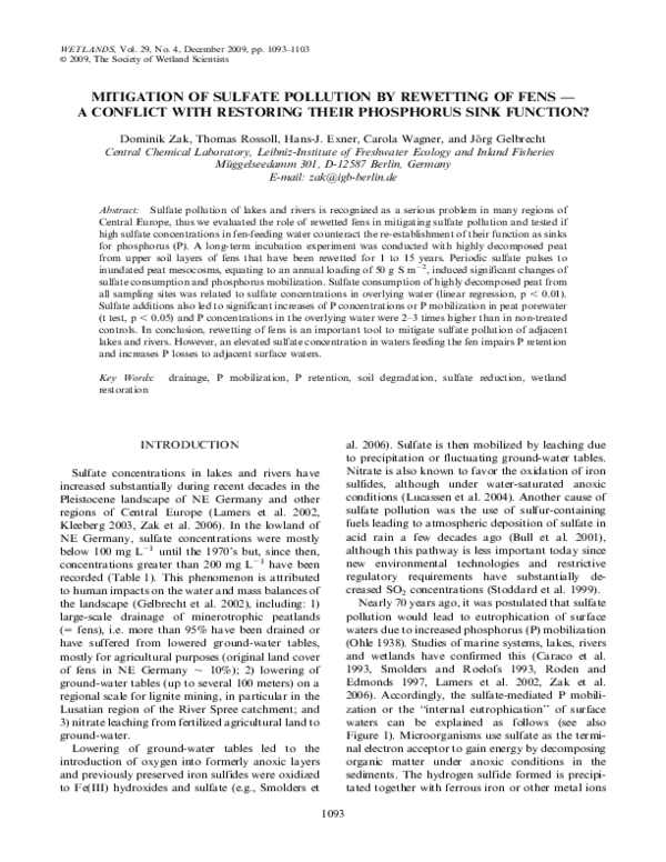 (PDF) Mitigation of sulfate pollution by rewetting of fens — A conflict ...