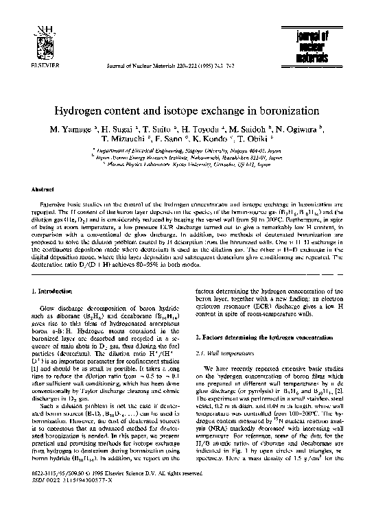 (PDF) Hydrogen content and isotope exchange in boronization