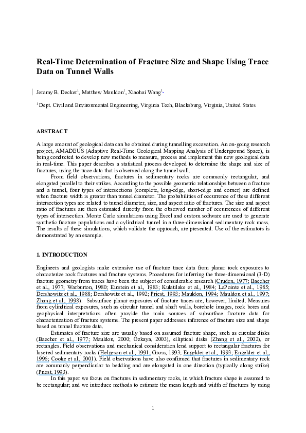 (PDF) Real-time determination of fracture size and shape using trace data on tunnel walls