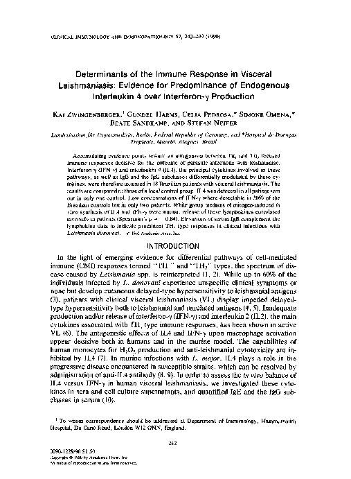 Pdf Determinants Of The Immune Response In Visceral Leishmaniasis