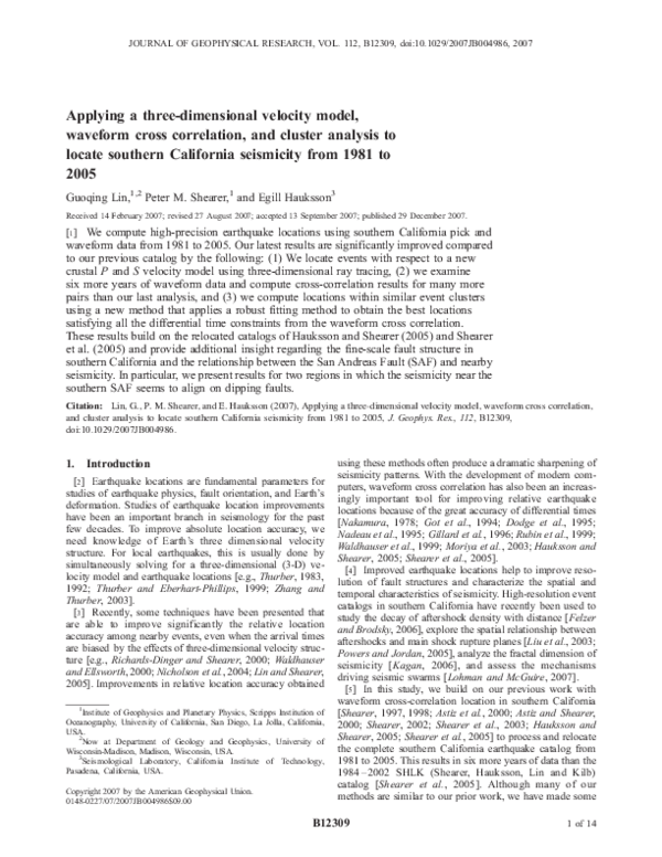 Pdf Applying A Three Dimensional Velocity Model Waveform Cross Correlation And Cluster