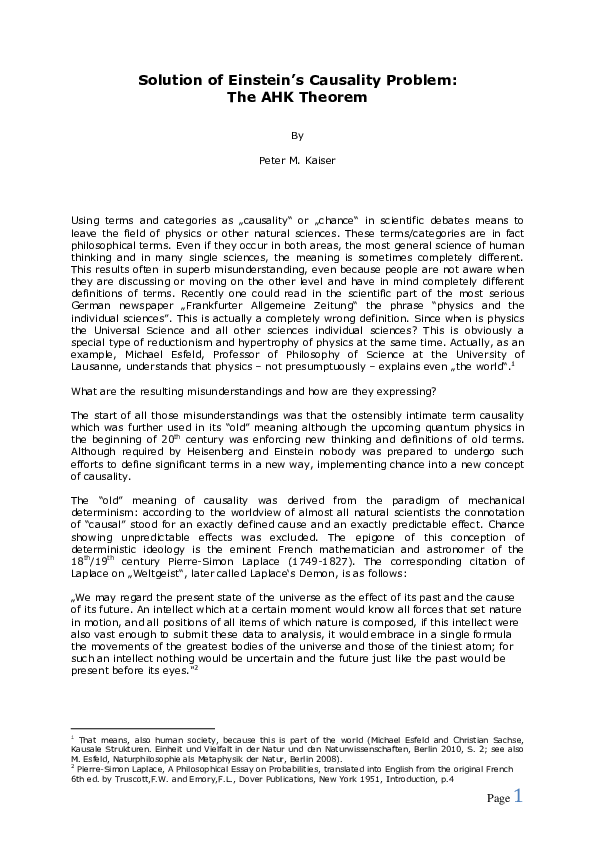 (PDF) Solution of Einstein's Causality Problem: The AHK Theorem