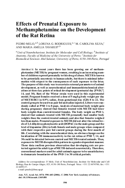 (PDF) Effects of prenatal exposure to methamphetamine on the ...