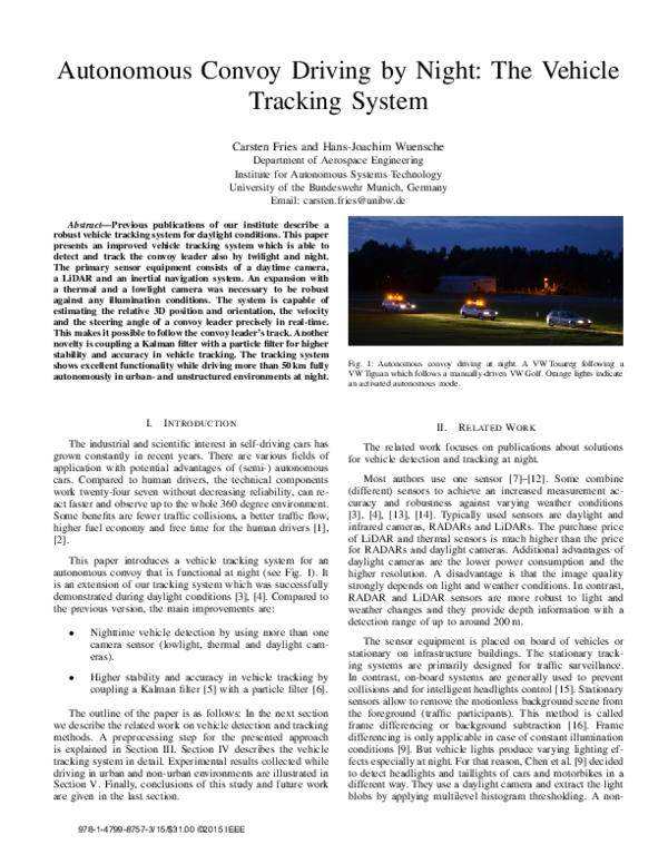 Autonomous Convoy Driving by Night: The Vehicle Tracking System