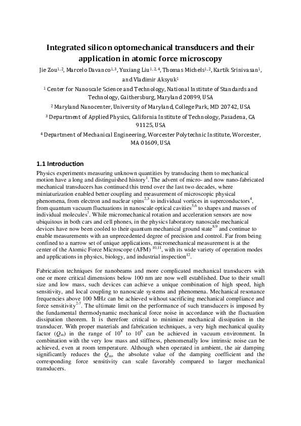 (PDF) Integrated silicon optomechanical transducers and their ...