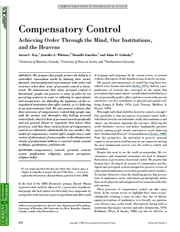 (PDF) Compensatory ControlAchieving Order Through the Mind, Our ...