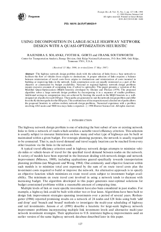 (PDF) Using decomposition in large-scale highway network design with a quasi-optimization heuristic