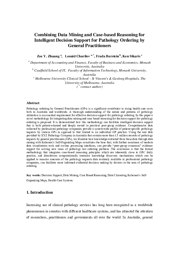 (PDF) Combining data mining and case-based reasoning for intelligent decision support for ...