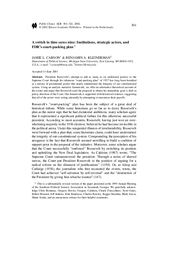 (PDF) A Switch in Time Saves Nine: Institutions, Strategic Actors, and ...