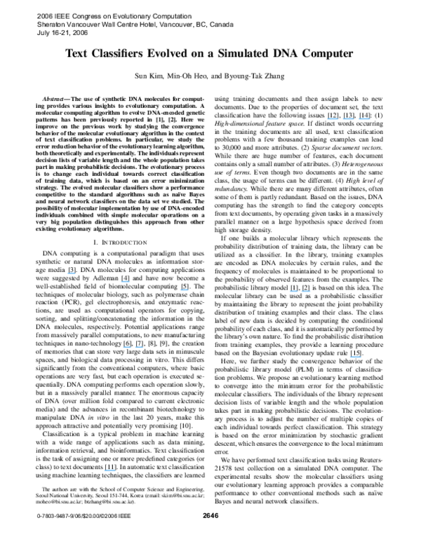 (PDF) Text Classifiers Evolved on a Simulated DNA Computer | Min-Oh Heo - Academia.edu