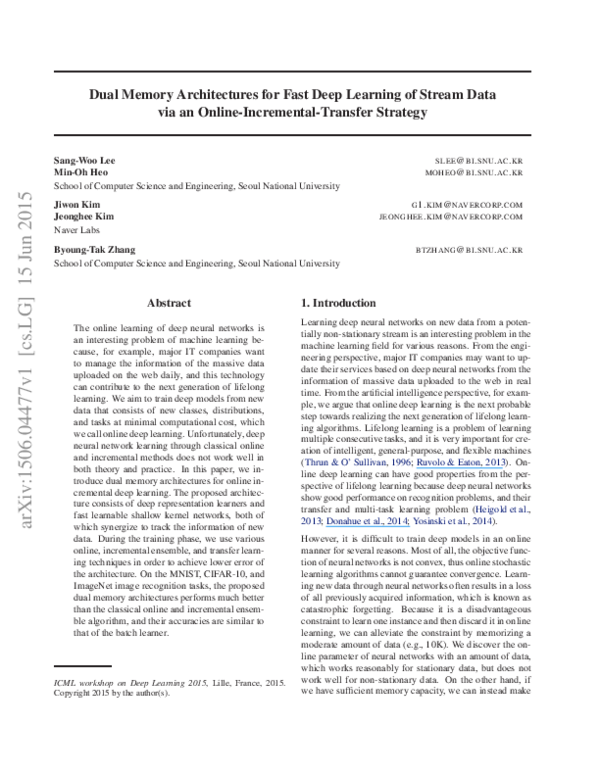 (PDF) Dual Memory Architectures for Fast Deep Learning of Stream Data ...
