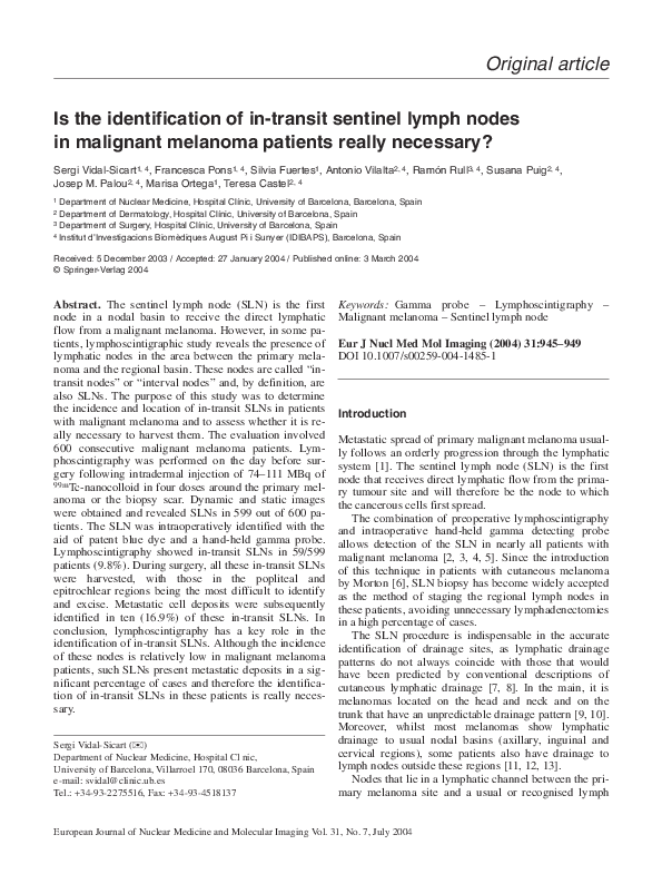 (PDF) Is the identification of in-transit sentinel lymph nodes in malignant melanoma patients ...