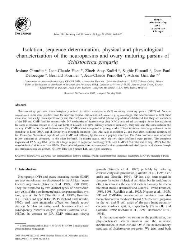(PDF) Isolation, sequence determination, physical and physiological ...