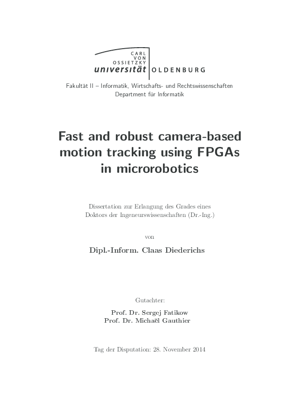 (PDF) Fast and robust camera-based motion tracking using FPGAs in ...