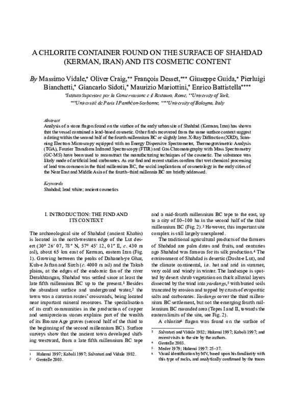 (PDF) A CHLORITE CONTAINER FOUND ON THE SURFACE OF SHAHDAD (KERMAN ...