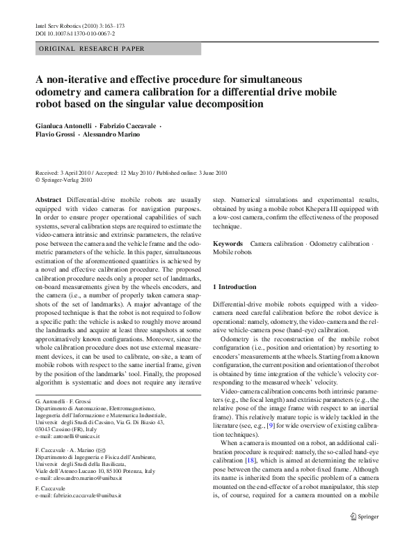 Pdf Simultaneous Calibration Of Odometry And Camera For A Differential Drive Mobile Robot