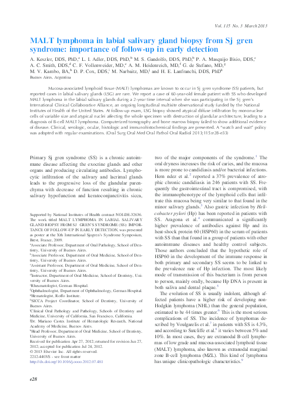 (PDF) MALT lymphoma in labial salivary gland biopsy from Sjögren ...