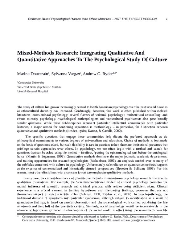 (PDF) Integrating Qualitative and Quantitative Methods in Psychology