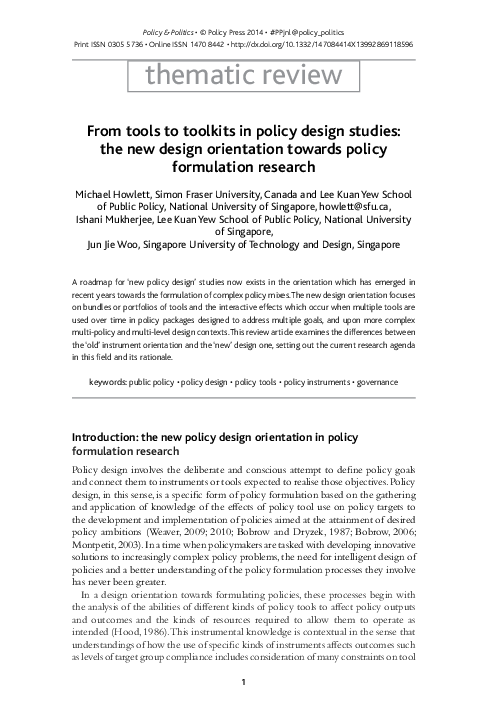 (PDF) From tools to toolkits in policy design studies: the new design ...