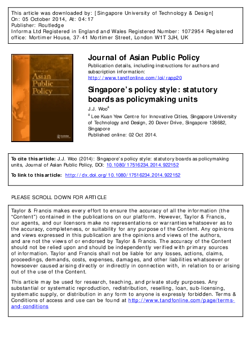 (PDF) Singapore's policy style: statutory boards as policymaking units