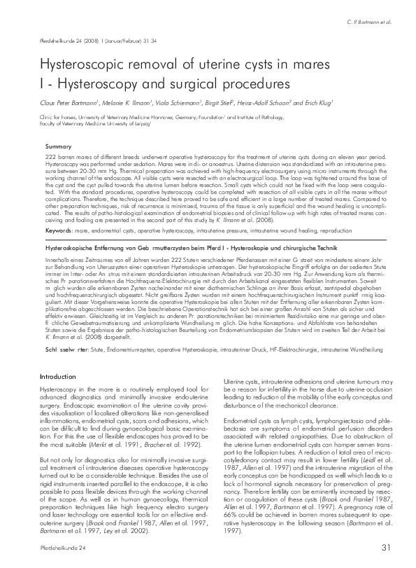 (PDF) Hysteroscopic removal of uterine cysts in mares I -Hysteroscopy ...