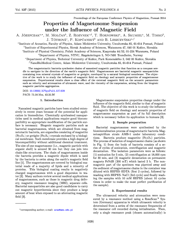 (PDF) Properties of Magnetosome Suspension under the Influence of ...