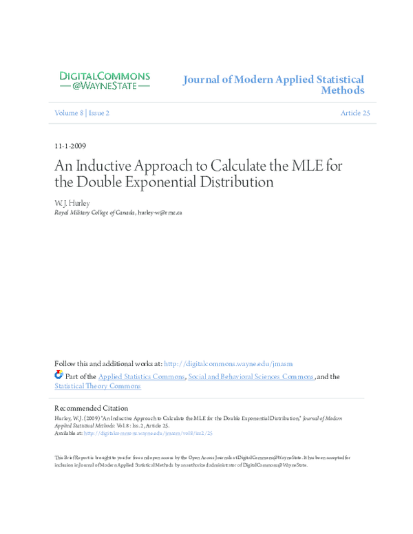 Pdf An Inductive Approach To Calculate The Mle For The Double Exponential Distribution An