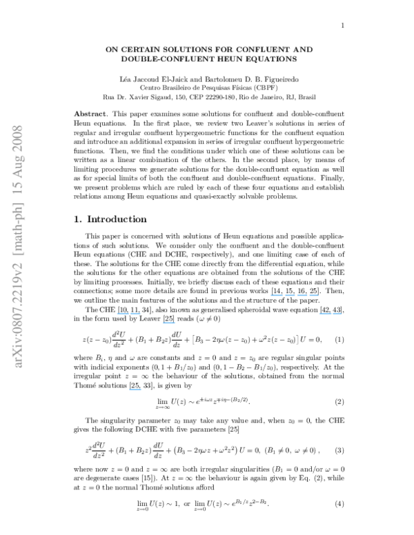 (PDF) Solutions for confluent and double-confluent Heun equations