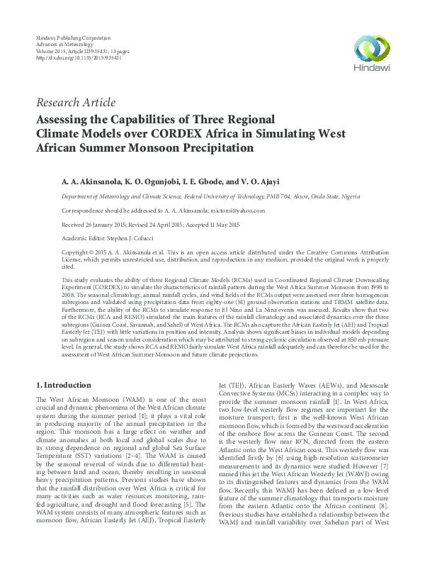 Pdf Assessing The Capabilities Of Three Regional Climate Models Over