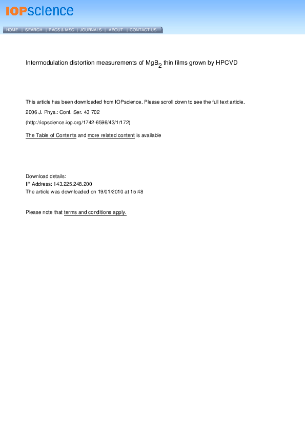 (PDF) Intermodulation distortion measurements of MgB 2 thin films grown by HPCVD