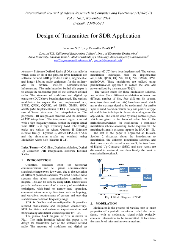 (PDF) Design of Transmitter for SDR Application