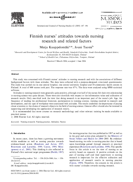 (PDF) Finnish nurses’ attitudes towards nursing research and related ...