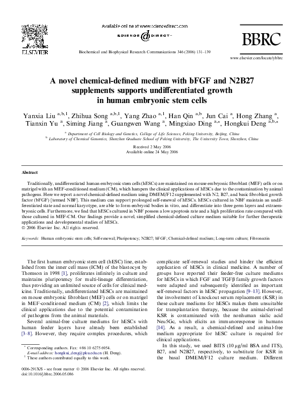 (PDF) A novel chemical-defined medium with bFGF and N2B27 supplements ...