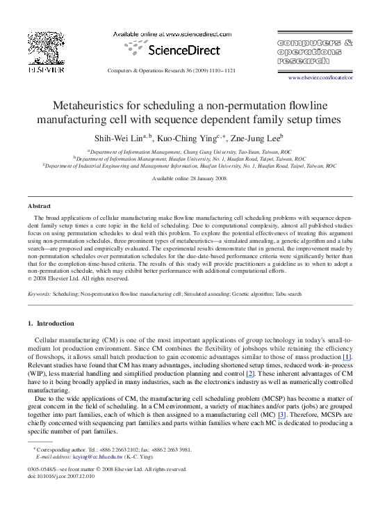 (PDF) Metaheuristics for scheduling a non-permutation flowline manufacturing cell with sequence ...
