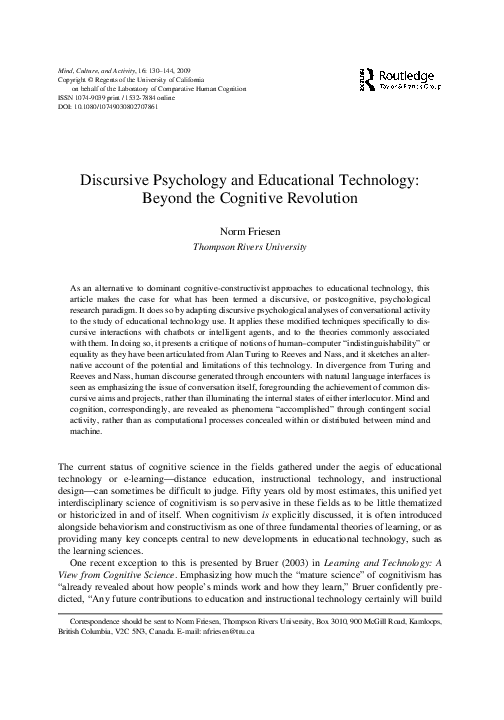 (PDF) Discursive Psychology and Educational Technology: Beyond the ...