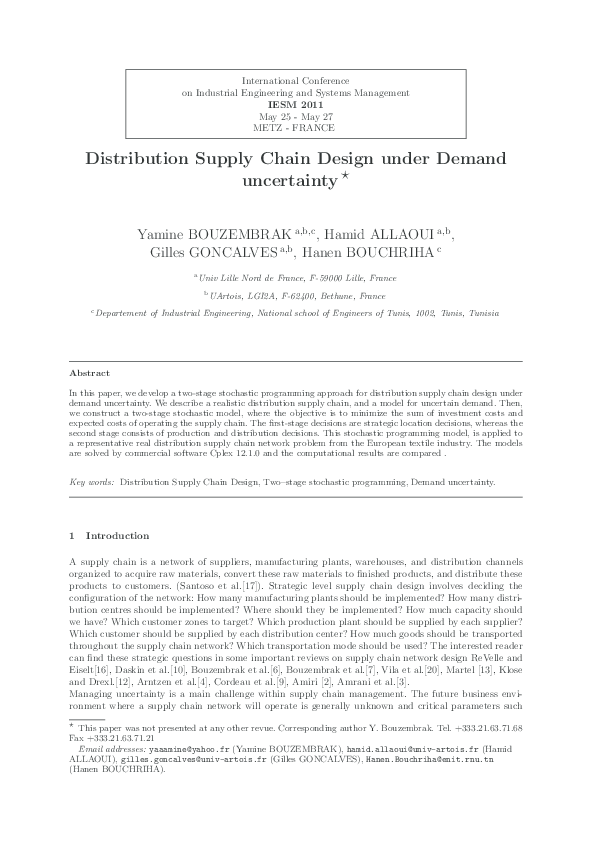 (PDF) Distribution supply chain design under demand uncertainty