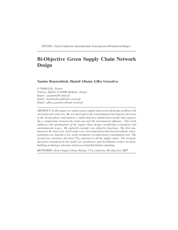 Pdf Bi Objective Green Supply Chain Network Design