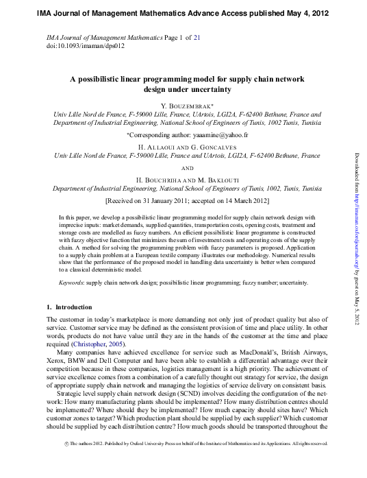 (PDF) A hybrid fuzzy approach for the closed-loop supply chain network design under uncertainty ...
