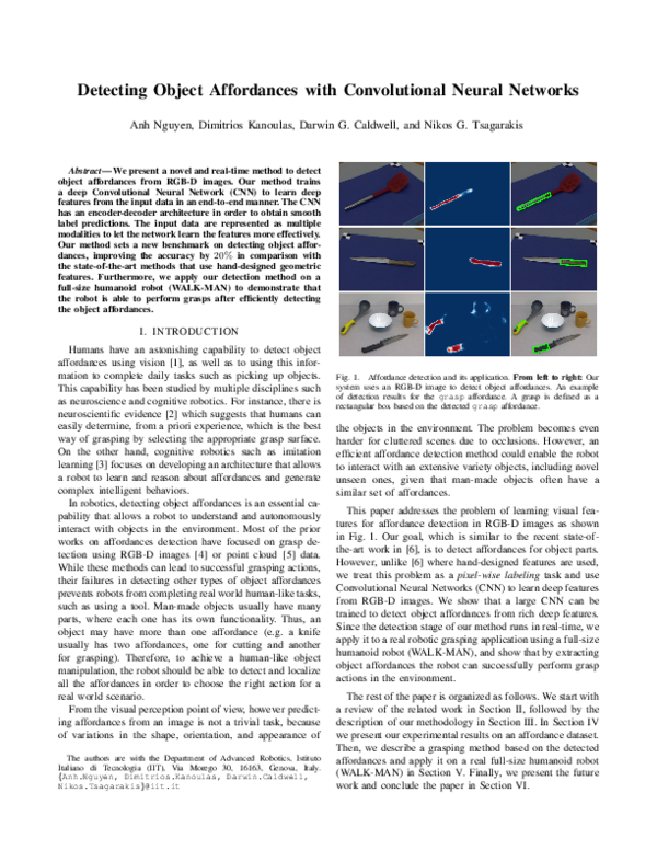 Detecting Object Affordances With Convolutional Neural Networks Dimitrios Kanoulas