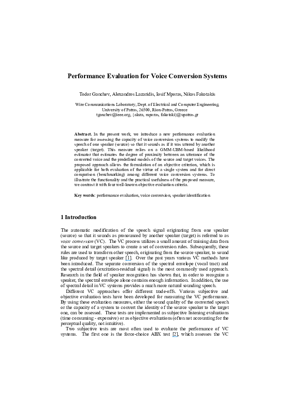 (PDF) Performance Evaluation for Voice Conversion Systems