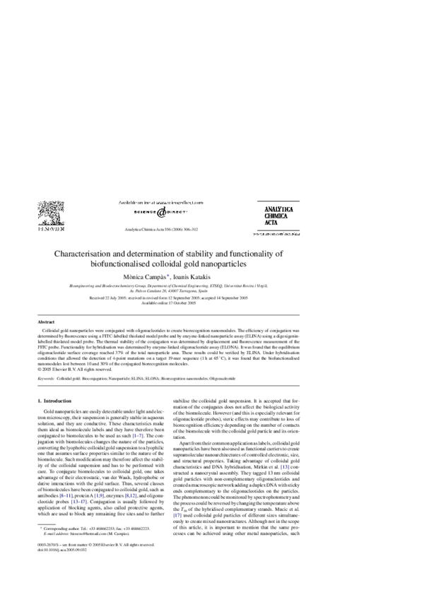 (PDF) Characterisation and determination of stability and functionality of biofunctionalised ...