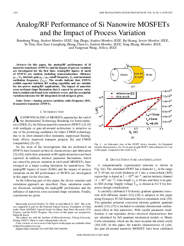 Pdf Analog Rf Performance Of Si Nanowire Mosfets And The Impact Of Process Variation