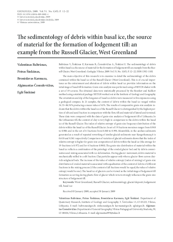(PDF) The sedimentology of debris within basal ice, the source of ...