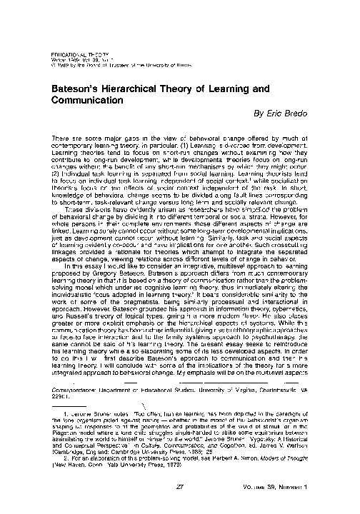(PDF) Bateson's Hierarchical Theory of Learning and Communication