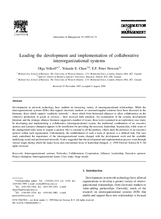 (PDF) Leading the development and implementation of collaborative interorganizational systems