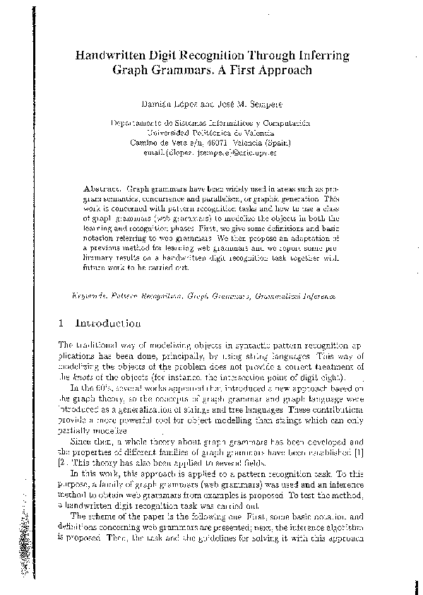 Pdf Handwritten Digit Recognition Through Inferring Graph Grammars A First Approach