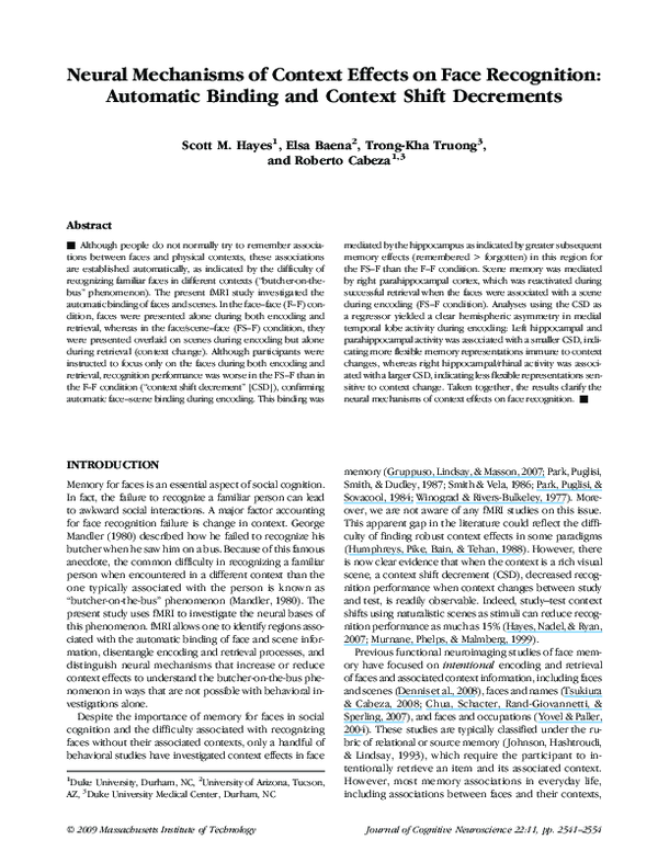 (PDF) Neural Mechanisms of Context Effects on Face Recognition: Automatic Binding and Context ...