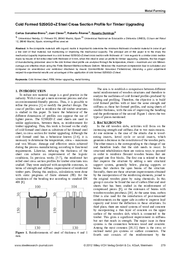 (PDF) Cold Formed S250GD+Z Steel Cross Section Profile for Timber Upgrading