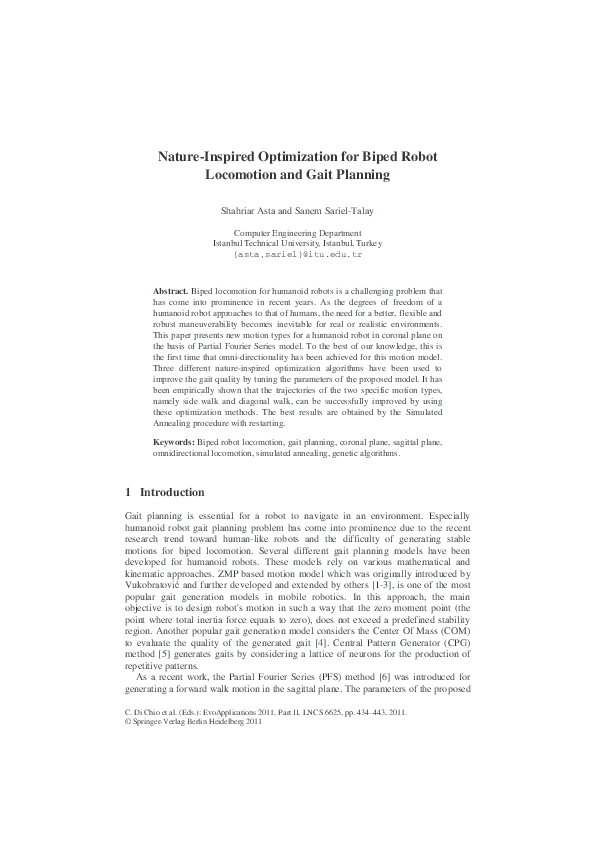 (PDF) Nature-Inspired Optimization for Biped Robot Locomotion and Gait ...