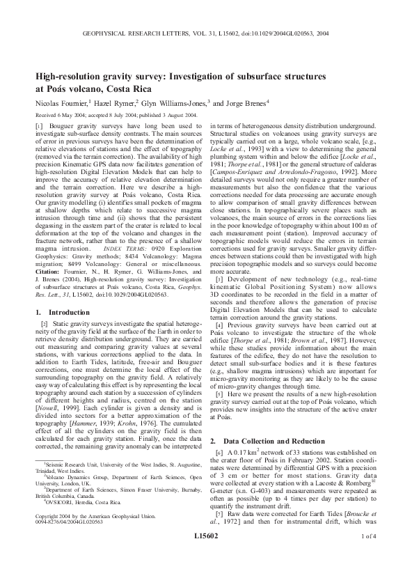 (PDF) High-resolution gravity survey: Investigation of subsurface structures at Poás volcano ...